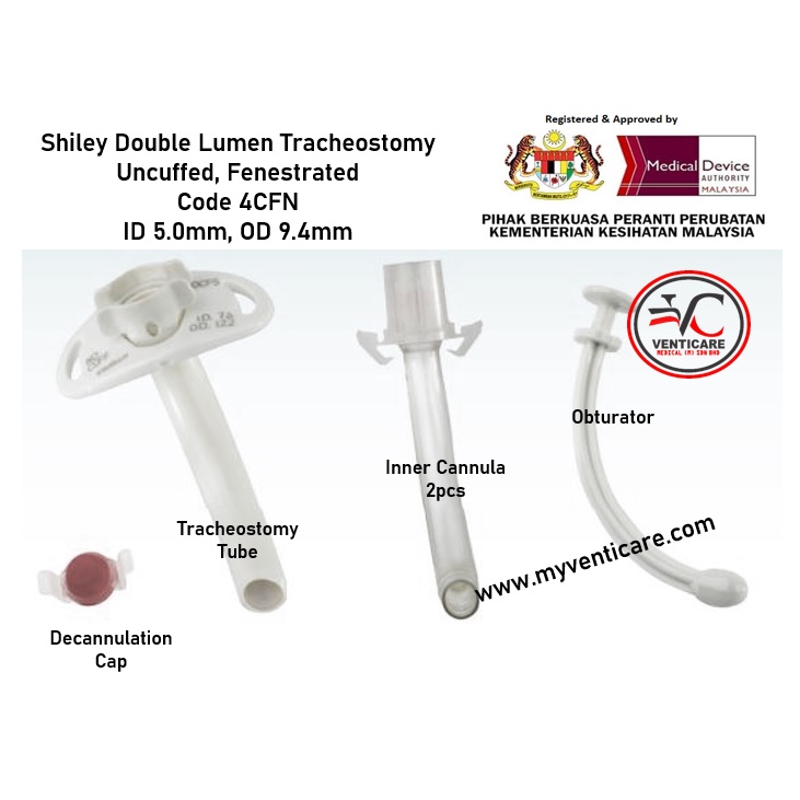 SHILEY TRACHEOSTOMY TUBE , DOUBLE LUMEN, CUFFLESS FENESTRATED WITH ...