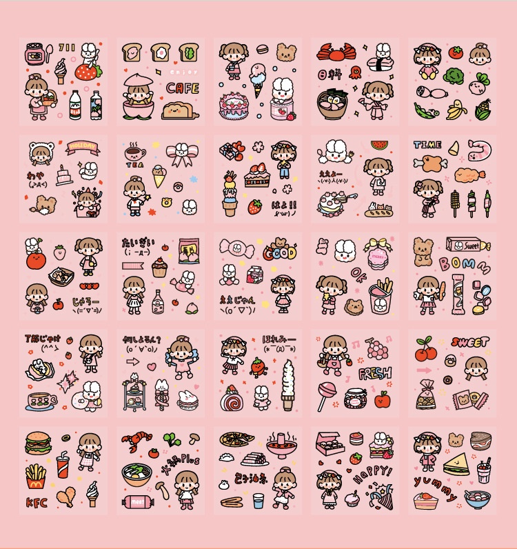 PINEDOT 200 Pieces Cute Ruan Ruan Cafe Waterproof Stickers Set Box ...