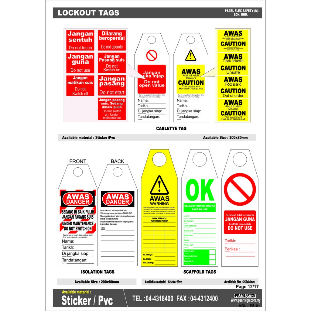 TAG LOTO UNTUK ELEKTRIK DOSH STANDARD LOTO TAG FOR ELECTRICAL SAFETY ...