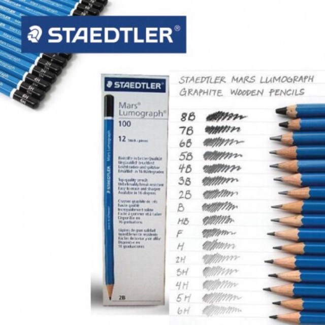 Staedtler Mars Lumograph Pencil 100 8B 7B 6B 5B 4B 3B 2B B HB H 2H 3H 4H 5H 6H F/Pensil | Shopee ...