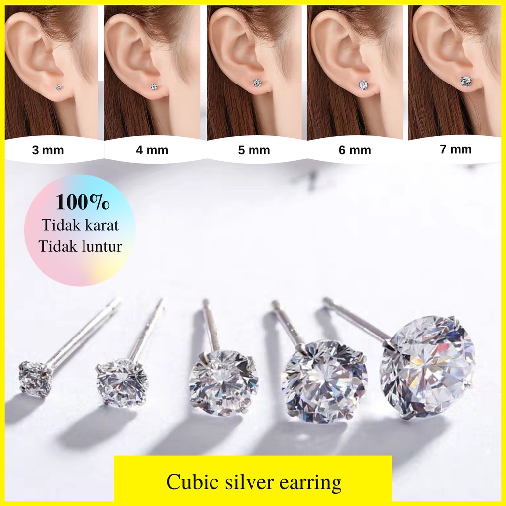 💥JV | (High Silver) 100% 925 pure silver CUBIC EARRING ( 2m-10m) | Shopee Malaysia