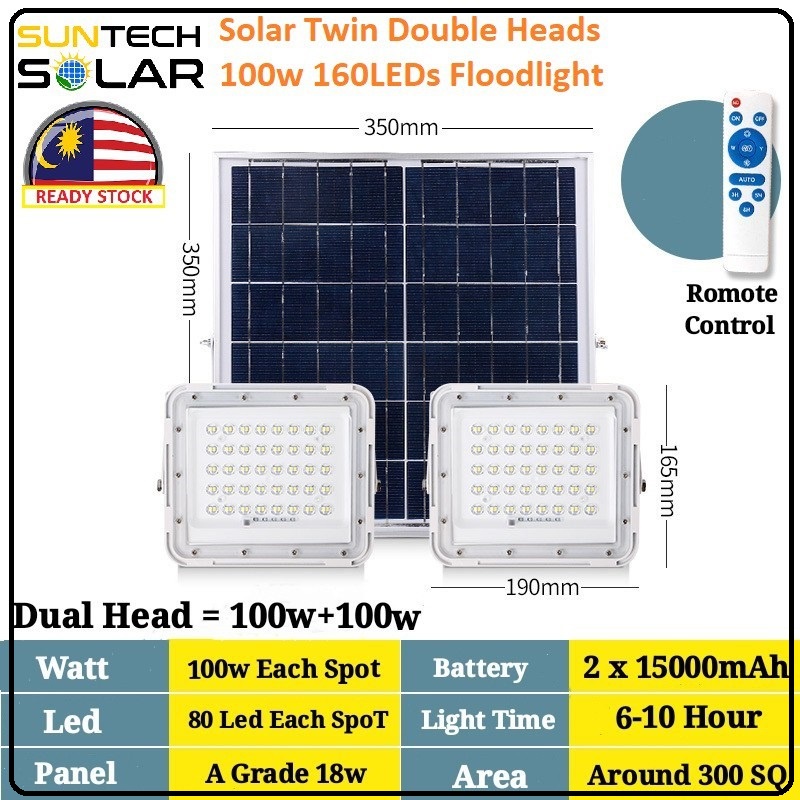 Solar Twin Double Head Floodlight Solar Light Waterproof IP65 Outdoor ...