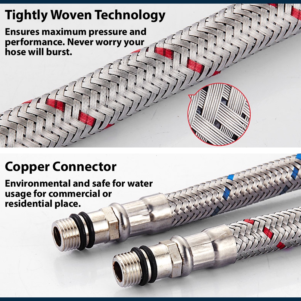 Worthbuy Water Inlet Hose Hot Cold Hose Flexible Braided Faucet Water ...