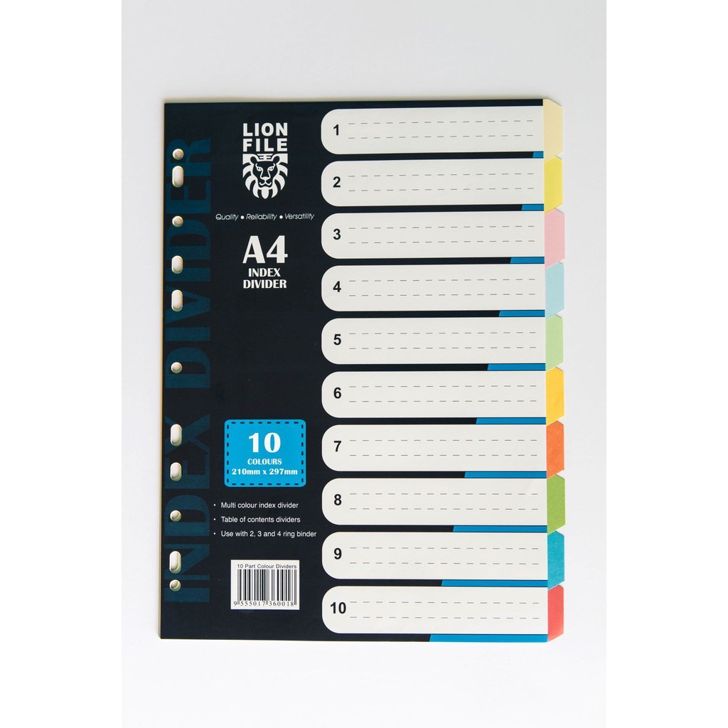 Lion File A4 Index Divider 10 Colours 120gsm (5set / pack) | Shopee ...