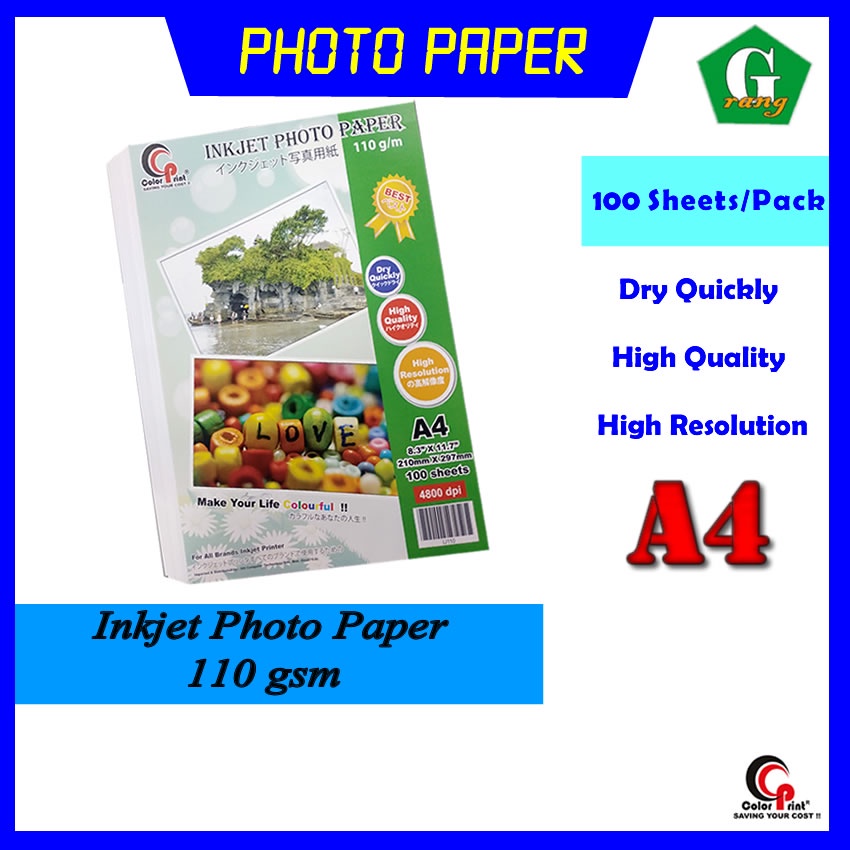 Inkjet Paper A4 110Ggsm Photo Quality (100 sheets) | Shopee Malaysia