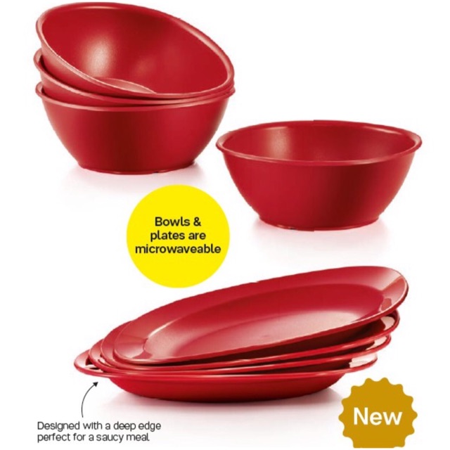 Tupperware royal red bowl and plate | Shopee Malaysia