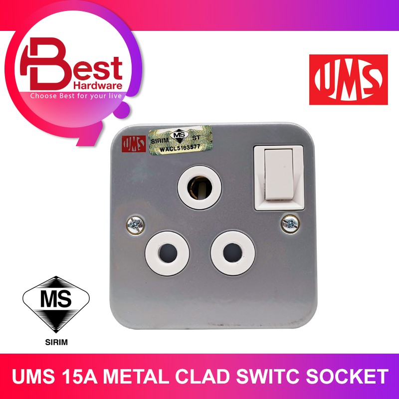 BEST HARDWARE - UMS 15A 1 Gang Metal Clad Socket Round Pin (SIRIM ...
