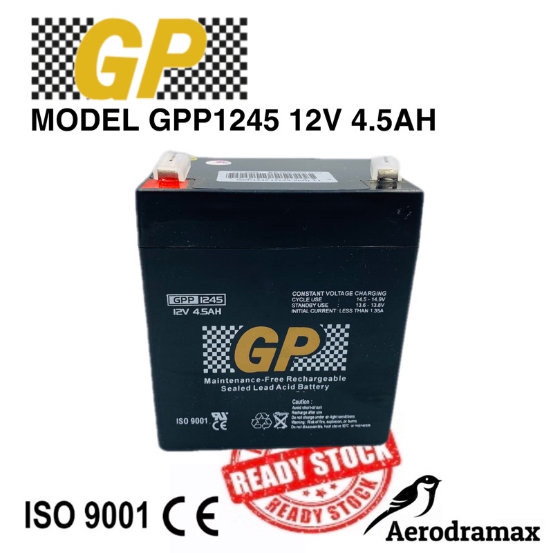 GP GPP1245 12V 4.5AH Maintenance Free Rechargeable Sealed Lead Acid ...