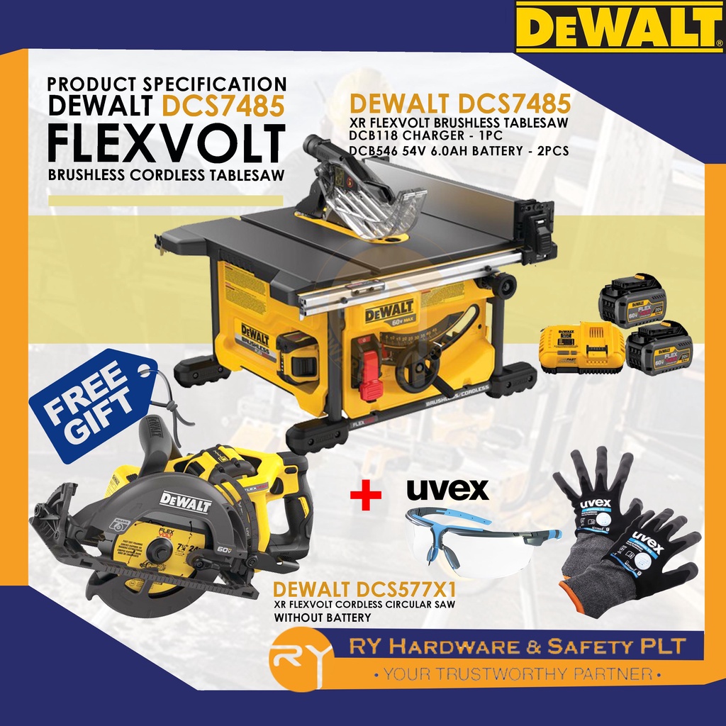 DEWALT PACKAGE 03 DCS7485 FLEXVORT BRUSHLESS CORDLESS TABLE SAW | FREE ...