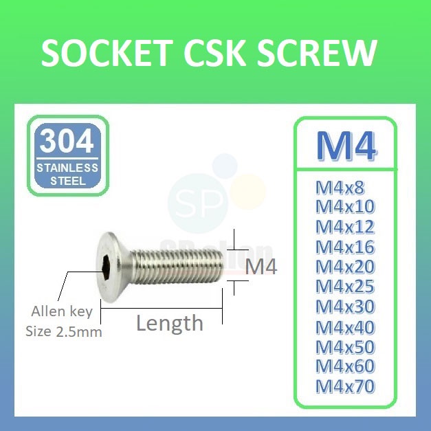 M3 M4 M5 M6 Screw Stainless Steel Socket CSK Flat Head Screw 304 ...