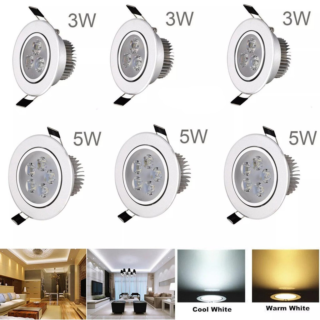 Dimmable LED Recessed Ceiling Down Light Panel Lamp 3W 5W AC85-265V ...