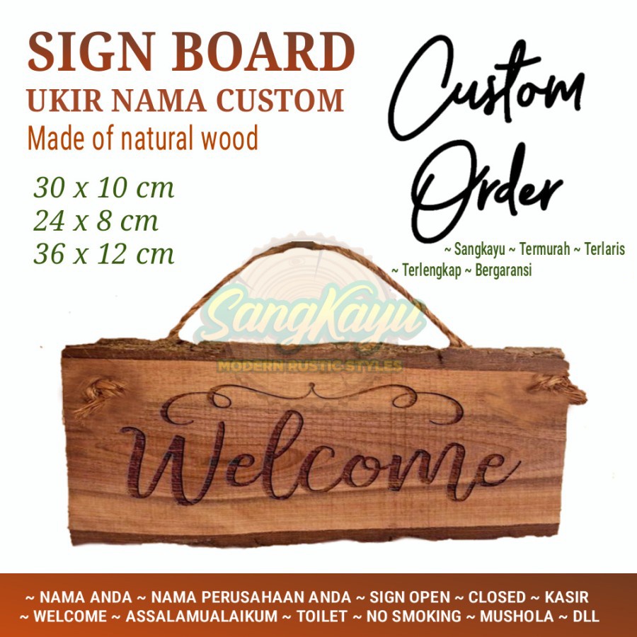 KAYU Sangkayu Wooden Nameplate Signage Sign Carved Wooden Name Sign ...