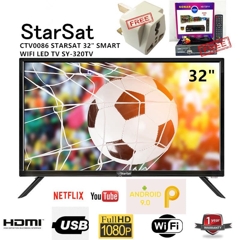 [1 YEAR WARRANTY] StarSat 32 Inch Smart Android 9.0 Wifi/You Tube ...