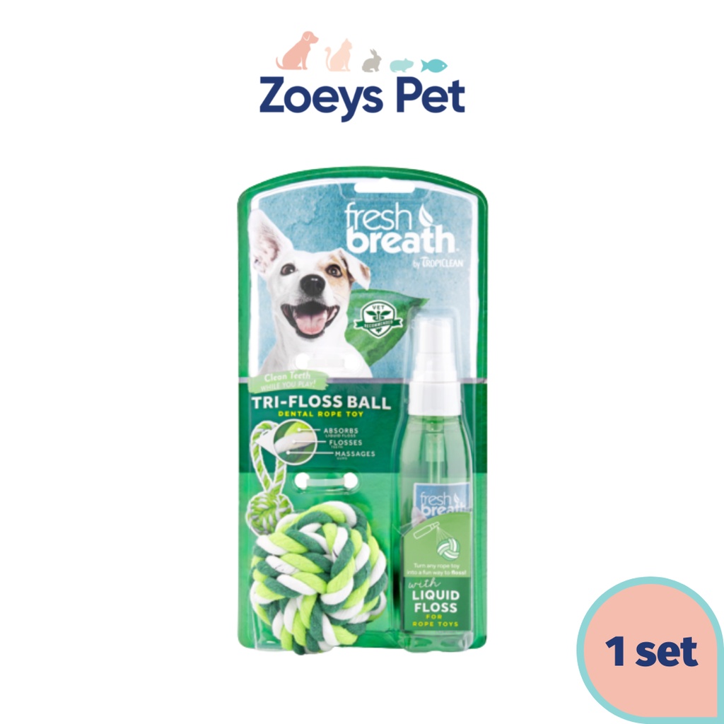 Tropiclean Tri-Floss Ball Plus Liquid Floss Dental Toy for Dogs (S ...