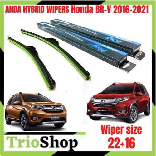 (22+16) ANDA HYBRID WIPERS Honda BR-V 2016-2021 IPER BLADE BANANA TYPE ...