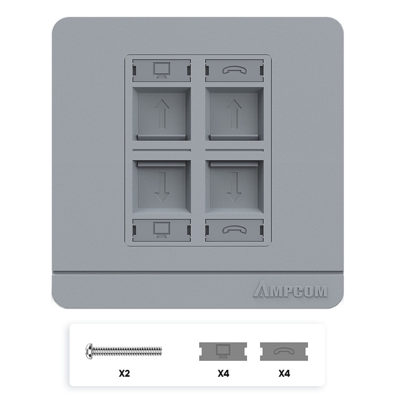 AMPCOM Wall Faceplate Socket Grey Networking Socket Outlet Mount Panel ...