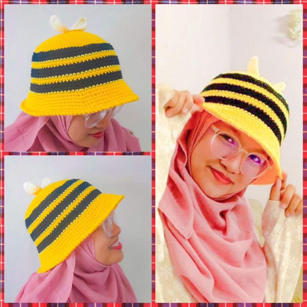 HANDMADE | CROCHET KNIT BUCKET HAT BUMBLE BEE | TOPI KAIT LEBAH ...