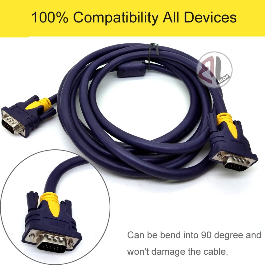1.5M / 3M / 5M / 10M 15 Pin Male To Male (3+6) VGA Monitor Connection ...