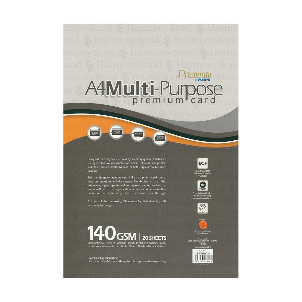 Campap Multi-Purpose Premium Card - A4 / 140GSM / 20 Sheets (CA4866 ...
