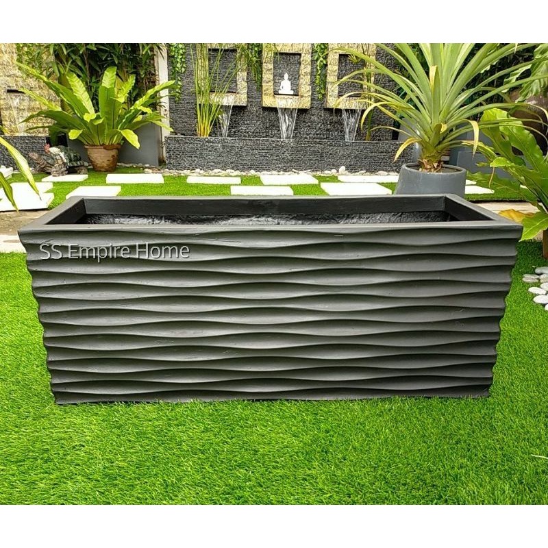 RUDI PB3 Waves Matte Black Grey White Fibreglass Planter box Flower Pot ...