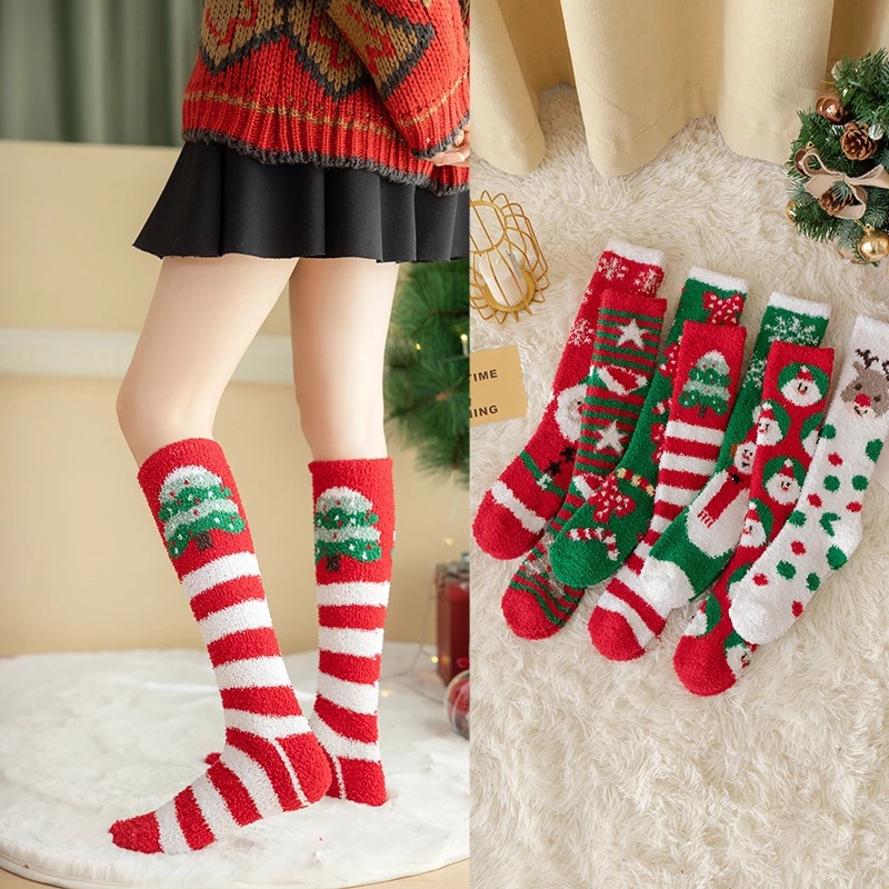 Woman Socks Christmas Gift Winter Long Socks Coralline Female Warm ...