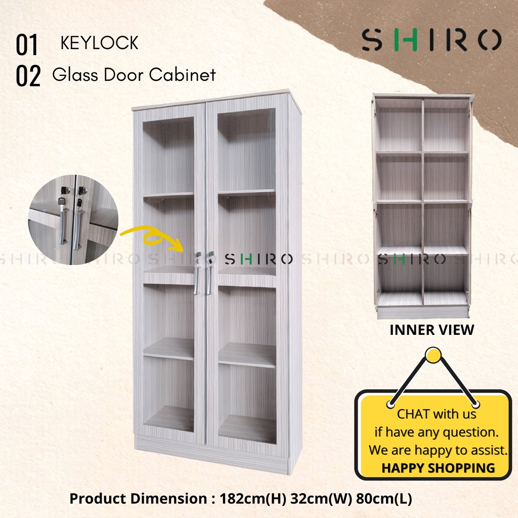 Display Cabinet Glass 2 Door Rak Buku Murah Storage Cabinet Cupboard Storage SHIRO Cream Oak ...