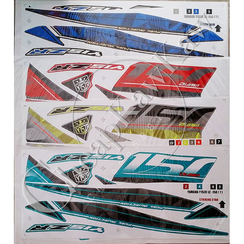 Y15 Y15ZR V2 LC150 ( 7 ) Body Cover Set Stripe Sticker - Cyan / Grey ...