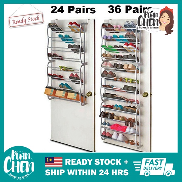 Door Hanging Shoe Rack 24 36 Pair Fold Up Nonslip Shelf Organizer Hijab ...