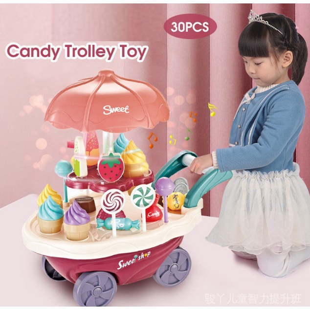 Troli Aiskrim Mainan Budak Perempuan Lelaki Ice Cream Candy Cart Kid ...