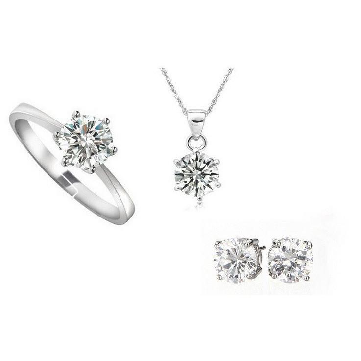 Classic Solitaire Jewelry Set (Earrings + Necklace + Ring) | Shopee ...