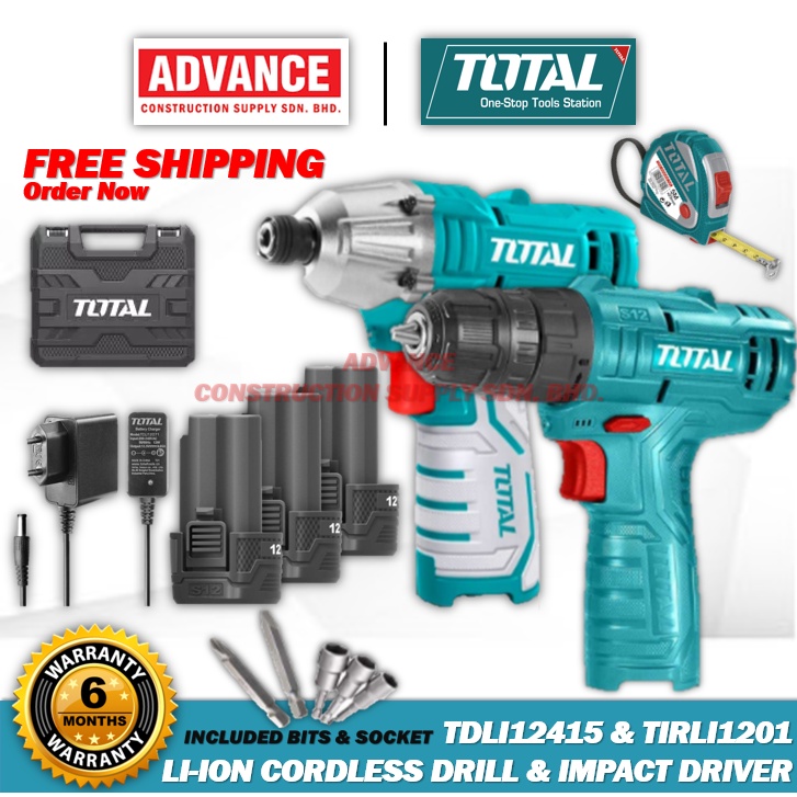 TOTAL 12V Combo Set RM399 ( TDLI12415 12V Cordless Drill / TIRLI1201 ...