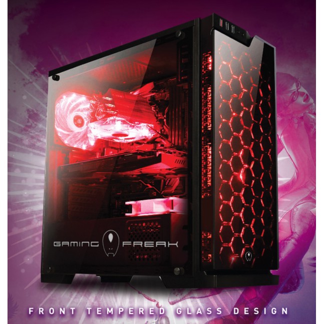 AVF GAMING FREAK SAPPHIRE TEMPER GLASS MID TOWER CASE W/LED FAN- BLACK ...