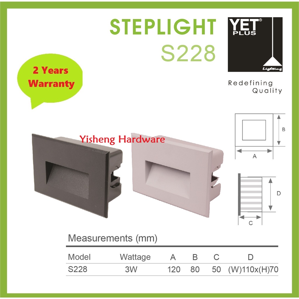 Yetplus S228 Led Step Light 3W (Warm White) - 2 years warranty / Lampu ...
