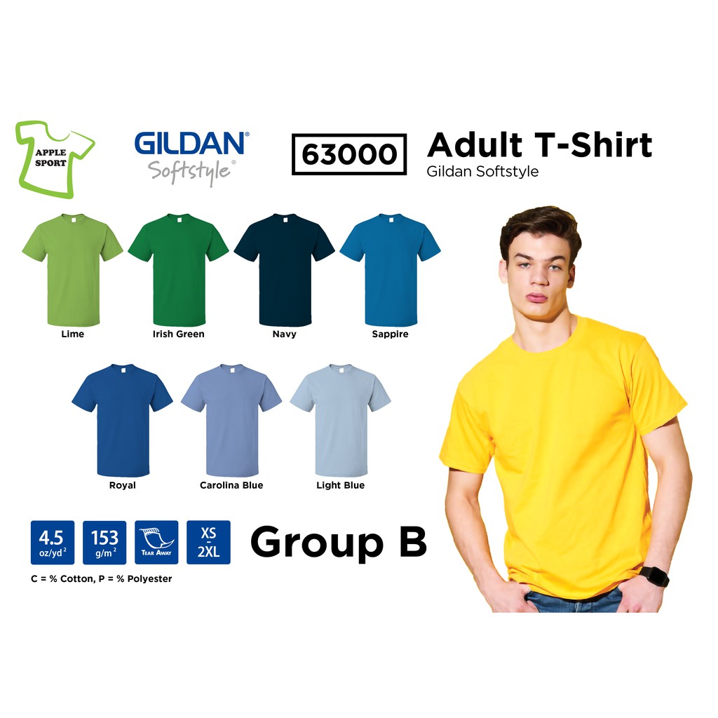 GILDAN Unisex Softstyle Cotton Adult Plain T-Shirt - 63000 (Group B) | Shopee Malaysia