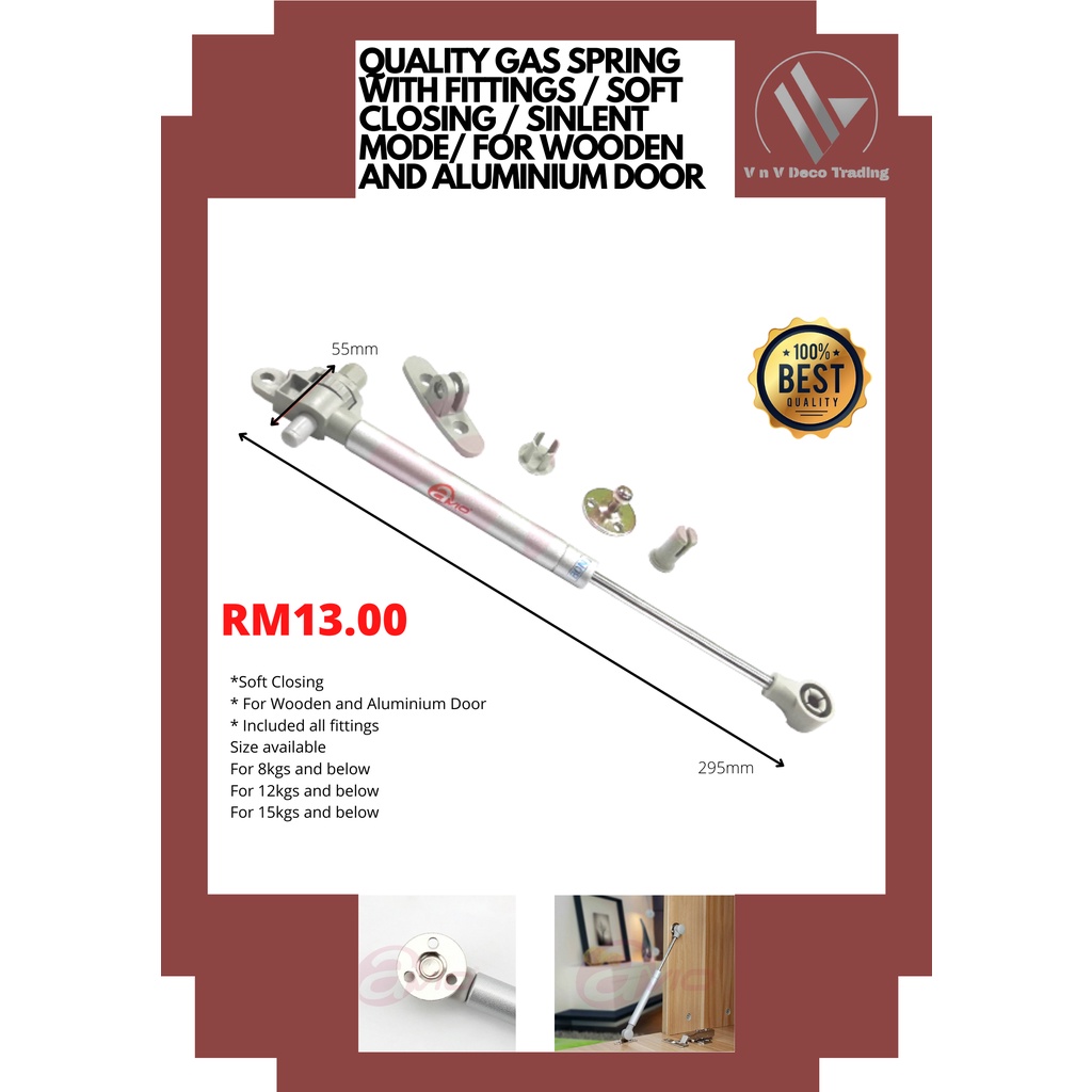 QUALITY GAS SPRING WITH FITTINGS / SOFT CLOSING / SINLENT MODE/ FOR ...