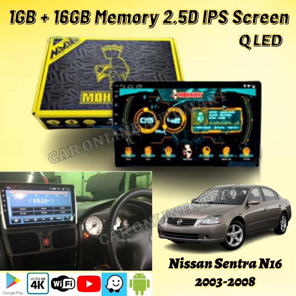 NISSAN SENTRA N16 2003-2008 ~ MOHAWK RK3326 MS SERIES Q-LED 1GB+16GB 4K ...