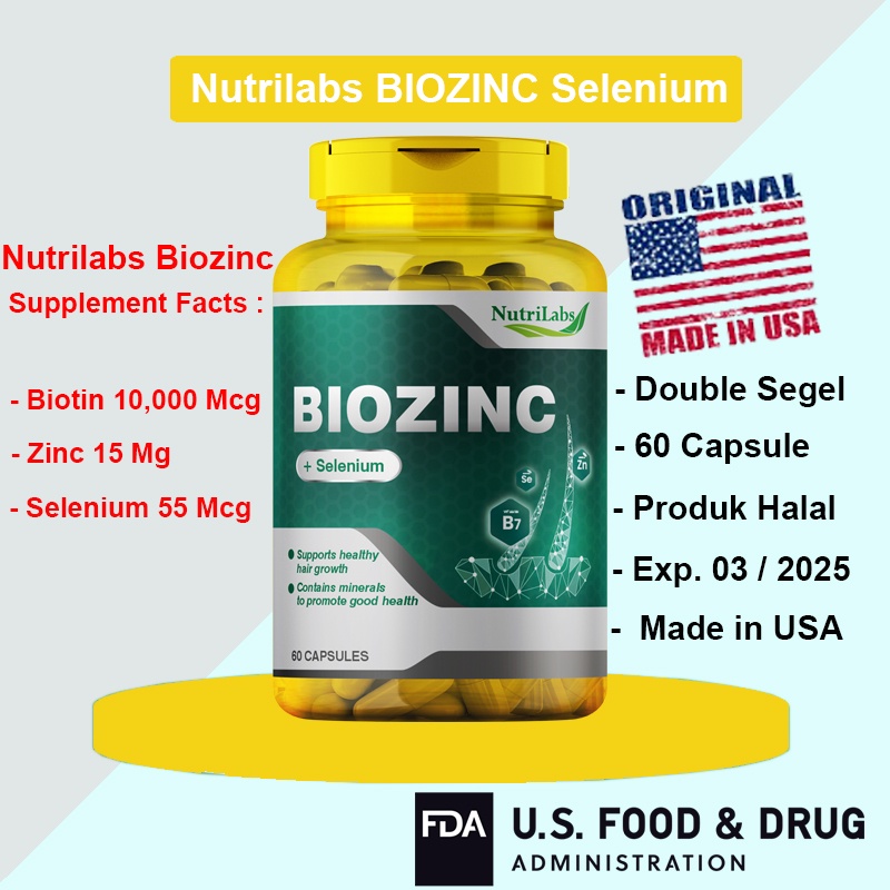 Biozinc Biotinc 10,000 Mcg Zinc Selenium Nutrilabs 60 Capsules Original ...