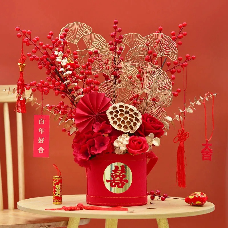 新年裝飾 2023 CNY Artificial Flowers 迎春花 New Year Decorative Flowers 发财果 ...