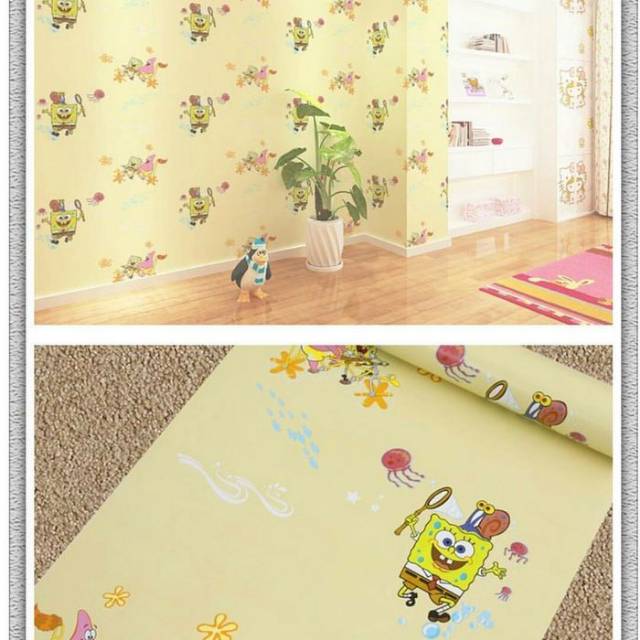 Yellow spongebob motif Wallpaper sticker | Shopee Malaysia