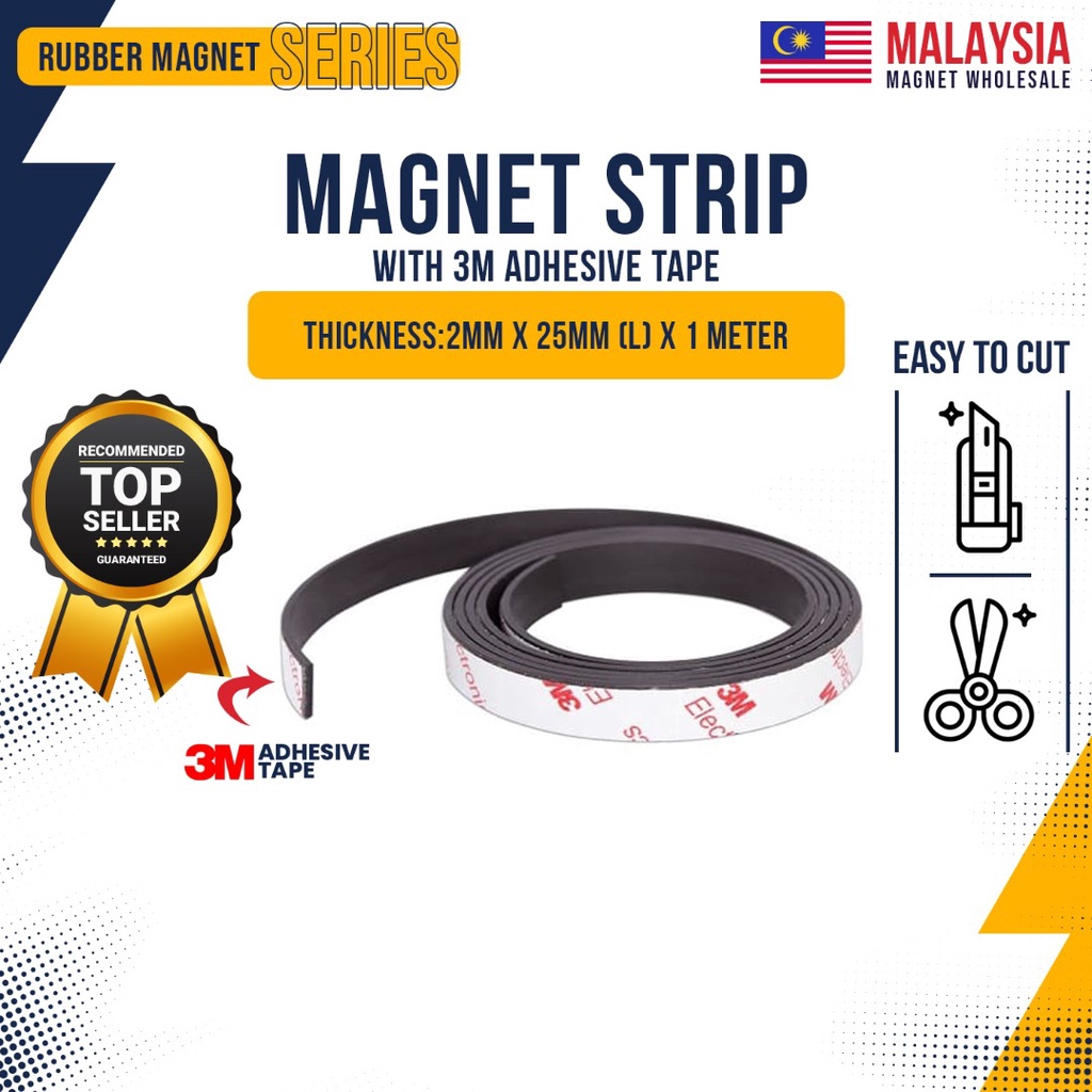 Magnet Strip WIth 3M Adhesive Tape 25mm (W) x 2mm (T) x 1 Meters (L ...