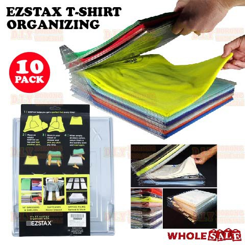 EZSTAX T-Shirt File Organizing System Storage Rack Neat Stack 10 Pack/Penyusun Baju EZSTAX ...