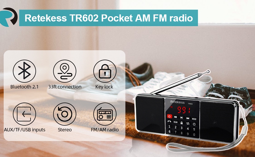 Retekess TR602 Portable Bluetooth Radio AM FM Stereo Radio with MP3 ...