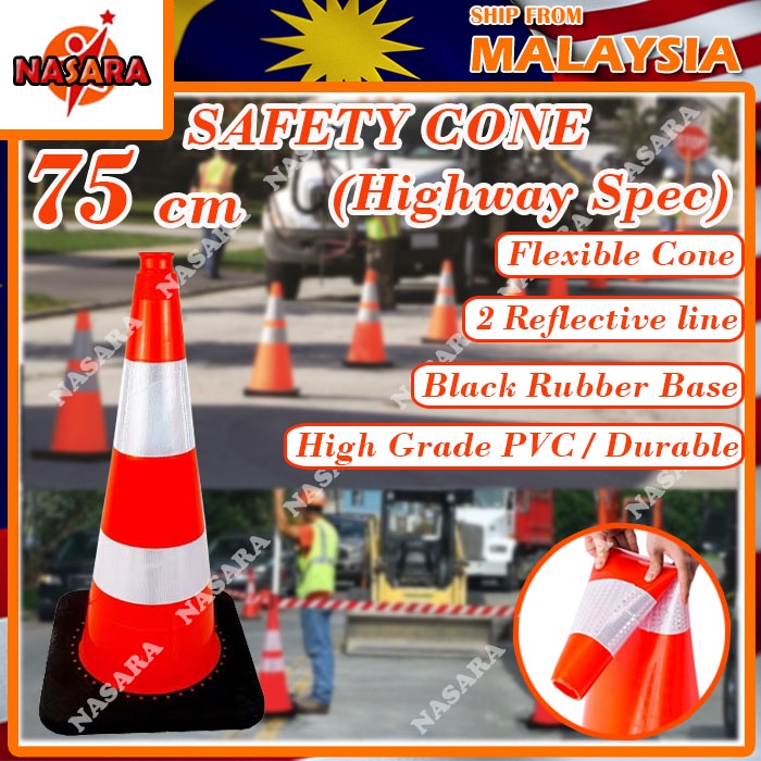 NASARA - 75CM PORTABLE REFLECTIVE FLEXIBLE SAFETY CONE TRAFFIC PARKING ...