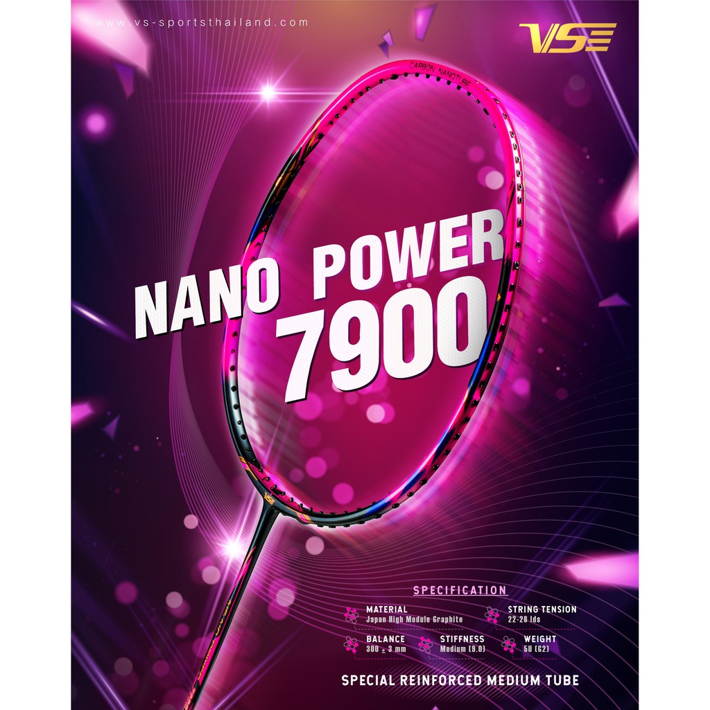 VS NANO POWER 7900 Badminton Racket Pink Light Weight 5U Free String ...