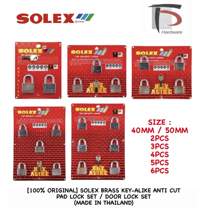 [100% ORIGINAL] SOLEX BRASS KEY-ALIKE ANTI CUT PAD LOCK SET / DOOR LOCK ...
