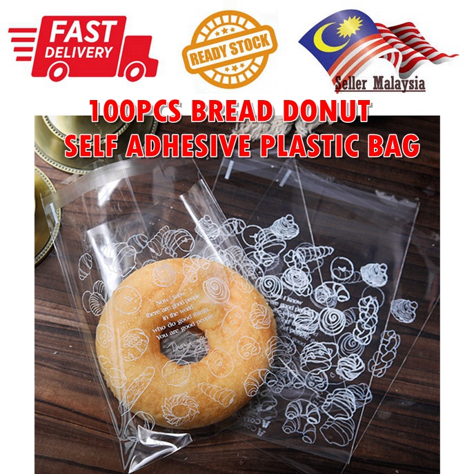 100PCS BREAD DONUT BAG OPP SELF ADHESIVE BAKERY PLASTIC BAG PLASTIK ...