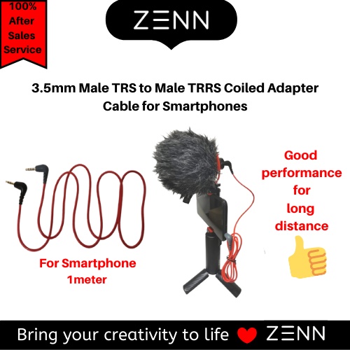 ZENN 3.5mm Male 1mter TRS to Male TRRS Coiled Adapter Cable for ...