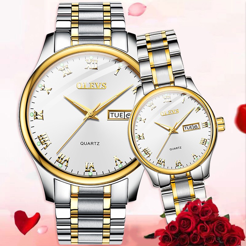 Olevs Jam Couple Original Murah Men Women Steel Or Leather Band Quartz Set Couple Watches ...