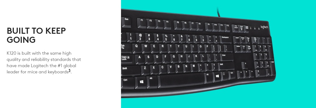 LOGITECH K120 USB WIRED KEYBOARD SPILL RESISTANT | QUIET TYPING | FULL ...