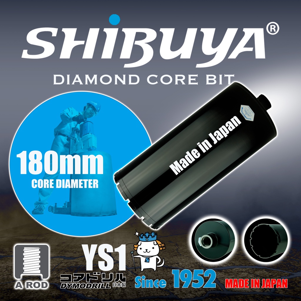 SHIBUYA YS1 Series 180mm x 425mm 1 Piece Type Core Bit Made in Japan ...